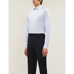 Eton Signature Pleated-cuff Regular-fit Cotton-twill Shirt 16.5 Light Blue