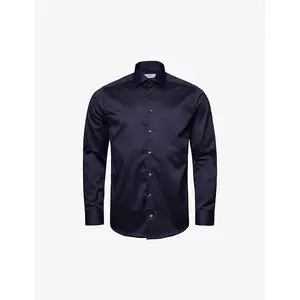 Eton Signature Pleated-cuff Regular-fit Cotton-twill Shirt 16.5 Navy Blue