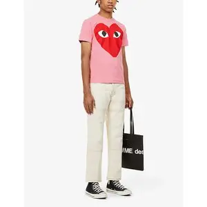 Play Comme Des Garcon Heart-print Cotton-jersey T-shirt Xxl - Pink