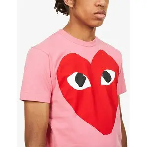 Play Comme Des Garcon Heart-print Cotton-jersey T-shirt Xxl - Pink