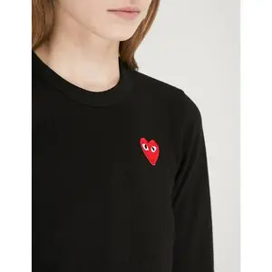 Play Comme Des Garcon Heart Appliqué Cotton-jersey Top - Black