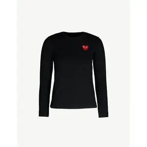 Play Comme Des Garcon Heart Appliqué Cotton-jersey Top - Black
