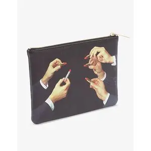 SELETTI Lipstick-print Canvas Pouch - One-color
