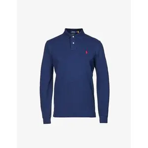 Polo Ralph Lauren Long-sleeved Logo-embroidered Custom Slim-fit Cotton-piqué Polo Shirt Xxl - Newport Navy
