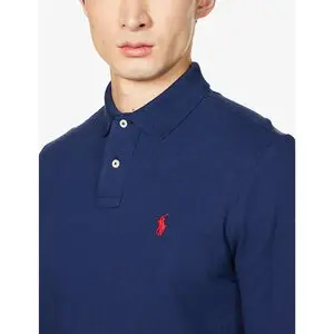 Polo Ralph Lauren Long-sleeved Logo-embroidered Custom Slim-fit Cotton-piqué Polo Shirt Xxl - Newport Navy