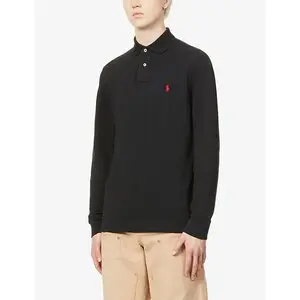 Ralph Lauren Long-sleeved Logo-embroidered Custom Slim-fit Cotton-piqué Polo Shirt - Polo Black