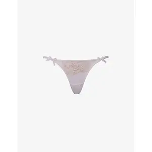 Agent Provocateur Lindie Mid-rise Embroidered Floral Mesh Thong - Sand/ivory