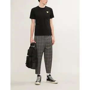 Play Comme Des Garcon Logo-embroidered Cotton-jersey T-shirt - Black