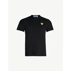 Play Comme Des Garcon Logo-embroidered Cotton-jersey T-shirt - Black