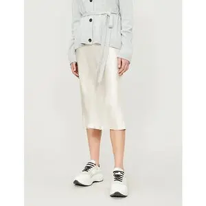 Vince Flared High-rise Crushed Satin Midi Skirt - Champagne