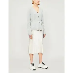 Vince Flared High-rise Crushed Satin Midi Skirt - Champagne