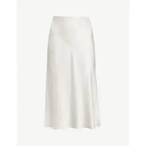 Vince Flared High-rise Crushed Satin Midi Skirt - Champagne