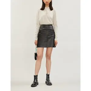 Whistles A-line Leather Mini Skirt - Black