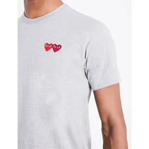 Play Comme Des Garcon Heart-embroidered Cotton-jersey T-shirt Xxl - Grey