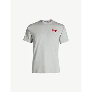 Play Comme Des Garcon Heart-embroidered Cotton-jersey T-shirt Xxl - Grey