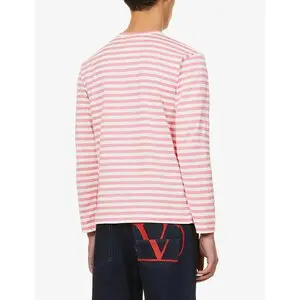 Play Comme Des Garcon Branded Stripe-print Cotton-jersey Top - Pink X Wht
