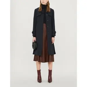Sandro Pleated Panel Twill Trench Coat - Navy Blue