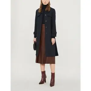 Sandro Pleated Panel Twill Trench Coat - Navy Blue