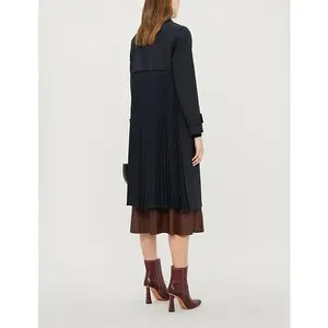 Sandro Pleated Panel Twill Trench Coat - Navy Blue