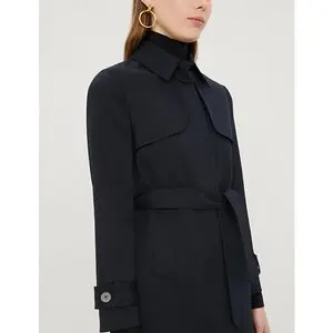 Sandro Pleated Panel Twill Trench Coat - Navy Blue