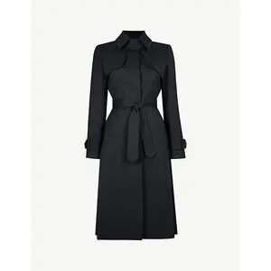 Sandro Pleated Panel Twill Trench Coat - Navy Blue