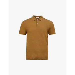 Sandro Beach Marled Regular-fit Linen Polo Shirt M Camel