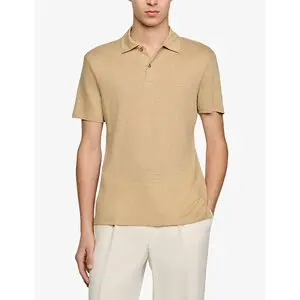 Sandro Beach Marled Regular-fit Linen Polo Shirt - Sand