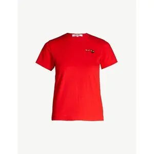 Play Comme Des Garcon Heart-embroidered Cotton-jersey T-shirt - Red