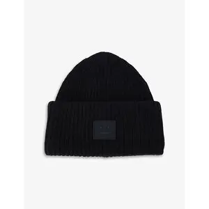 Acne Studios Face Logo-patch Wool Beanie - Black