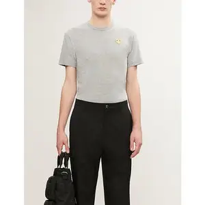 Play Comme Des Garcon Logo-embroidery Cotton-jersey T-shirt - Grey