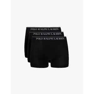 Polo Ralph Lauren Logo Waistband Classic-fit Stretch-cotton Trunks Pack Of Three - Black