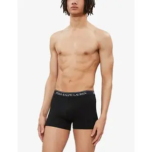Polo Ralph Lauren Logo Waistband Classic-fit Stretch-cotton Trunks Pack Of Three - Black