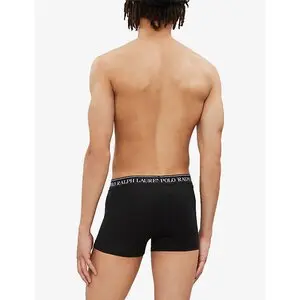 Polo Ralph Lauren Logo Waistband Classic-fit Stretch-cotton Trunks Pack Of Three - Black