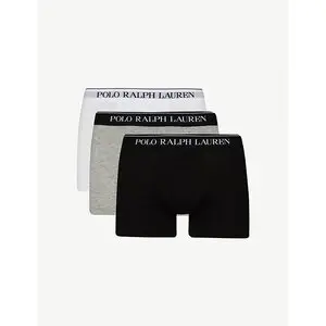 Polo Ralph Lauren Logo Waistband Classic-fit Stretch-cotton Trunks Pack Of Three M Black/white/grey