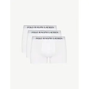 Polo Ralph Lauren Logo Waistband Classic-fit Stretch-cotton Trunks Pack Of Three M White