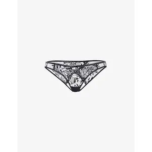 Agent Provocateur Ozella Floral-embroidered Mid-rise Tulle Briefs Xxl - Black