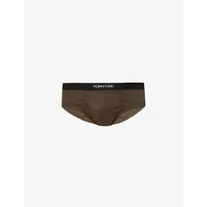 TOM FORD Branded-waistband Fitted Stretch-cotton Briefs - Military Green