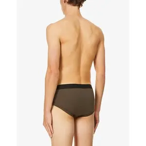 TOM FORD Branded-waistband Fitted Stretch-cotton Briefs - Military Green