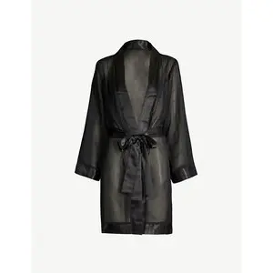 Bluebella Satin-trim Chiffon Kimono - Black