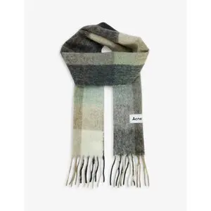 Acne Studios Vally Checked Wool-blend Scarf Green Grey Black