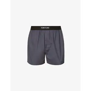 TOM FORD Branded-waistband Straight Cotton Boxers - Dark Grey