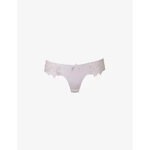 Agent Provocateur Lindie Mid-rise Embroidered Floral Mesh Briefs - Sand/ivory