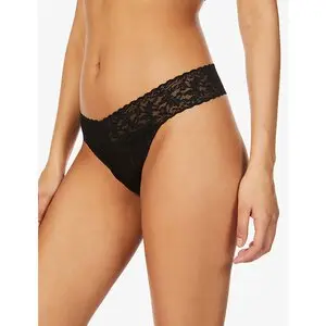 Hanky Panky Pack Of Three Original-rise Stretch-lace Thongs 1 Size Black