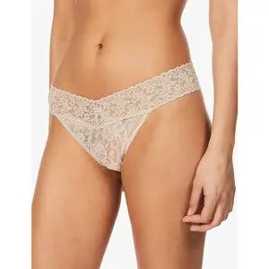 Hanky Panky Pack Of Three Original-rise Stretch-lace Thongs - Chai