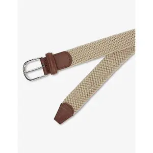 Anderson's Woven Stretch-elastic And Leather Belt - Beige