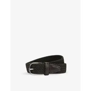 Anderson's Woven Stretch-elastic And Leather Belt - Khaki