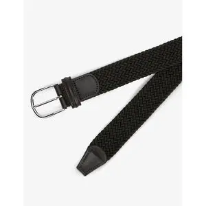 Anderson's Woven Stretch-elastic And Leather Belt - Khaki