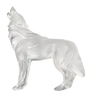 Lalique Crystal Howling Wolf Sculpture - Clear