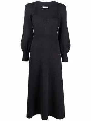 Sandro Sweetheart-neck Puff-sleeve Midi Dress - Grey