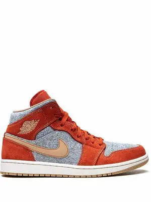 JORDAN Air 1 Mid Se Denim Suede Sneakers - Red